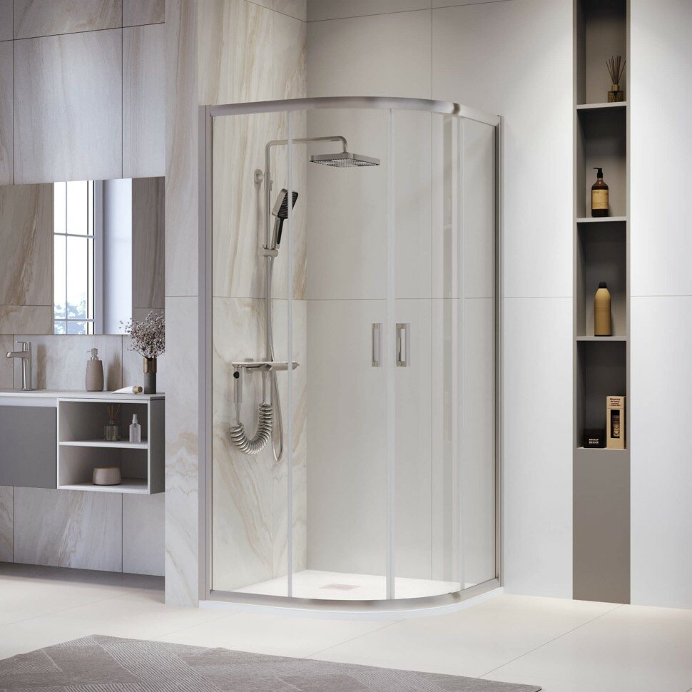 Душевой уголок RGW "Passage", пристенный, раздвижные двери, прозрачное стекло, хром, 900x900