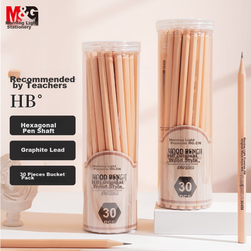 Chenguang (M&G) Stationery, HB Pencils 30 Pieces, Original Wood Hexagonal Wooden Pencils, Student Writing Art Sketching Drawing Wooden Pencils, AWP30459