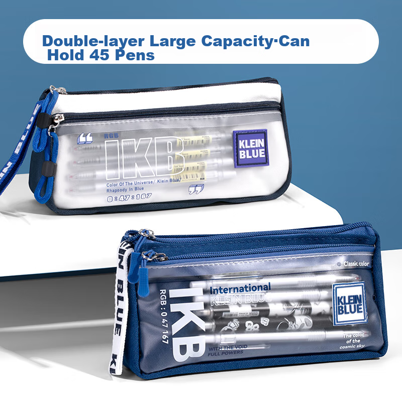 Jinlongxing Klein Frosted Pencil Case for Middle School, Elementary School And High School Students, Large Capacity Simple Style Stationery Bag for Boys, Aesthetically Pleasing Pencil Box IKB Deep Blue A5014