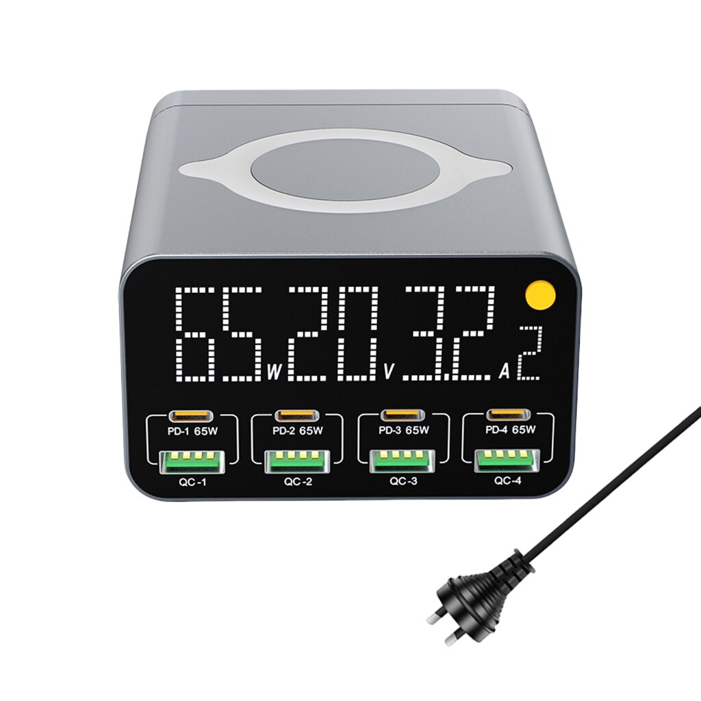 Зарядное устройство, Зарядное устройство M3 с дисплеем 4 USB + 4 Type C и беспроводной зарядкой - австралийский стандарт, 1 комплект