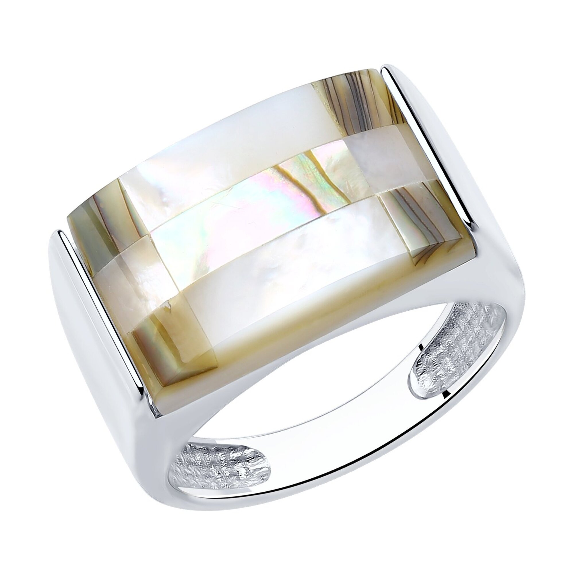 Кольцо широкое, серебро, 925 проба, родирование, перламутр