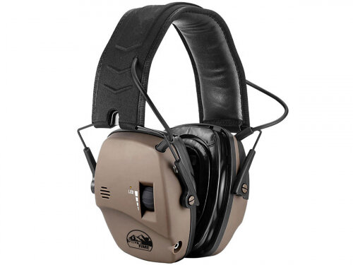 Наушники активные Shottime 44 Pro стрелковые, NRR 23dB, мягкое оголовье экокожа+ткань, амбушюры гелевые, Tan, 350г