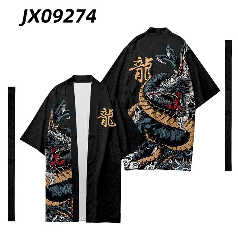 Мужское кимоно с принтом черного дракона Черный, М, style 1