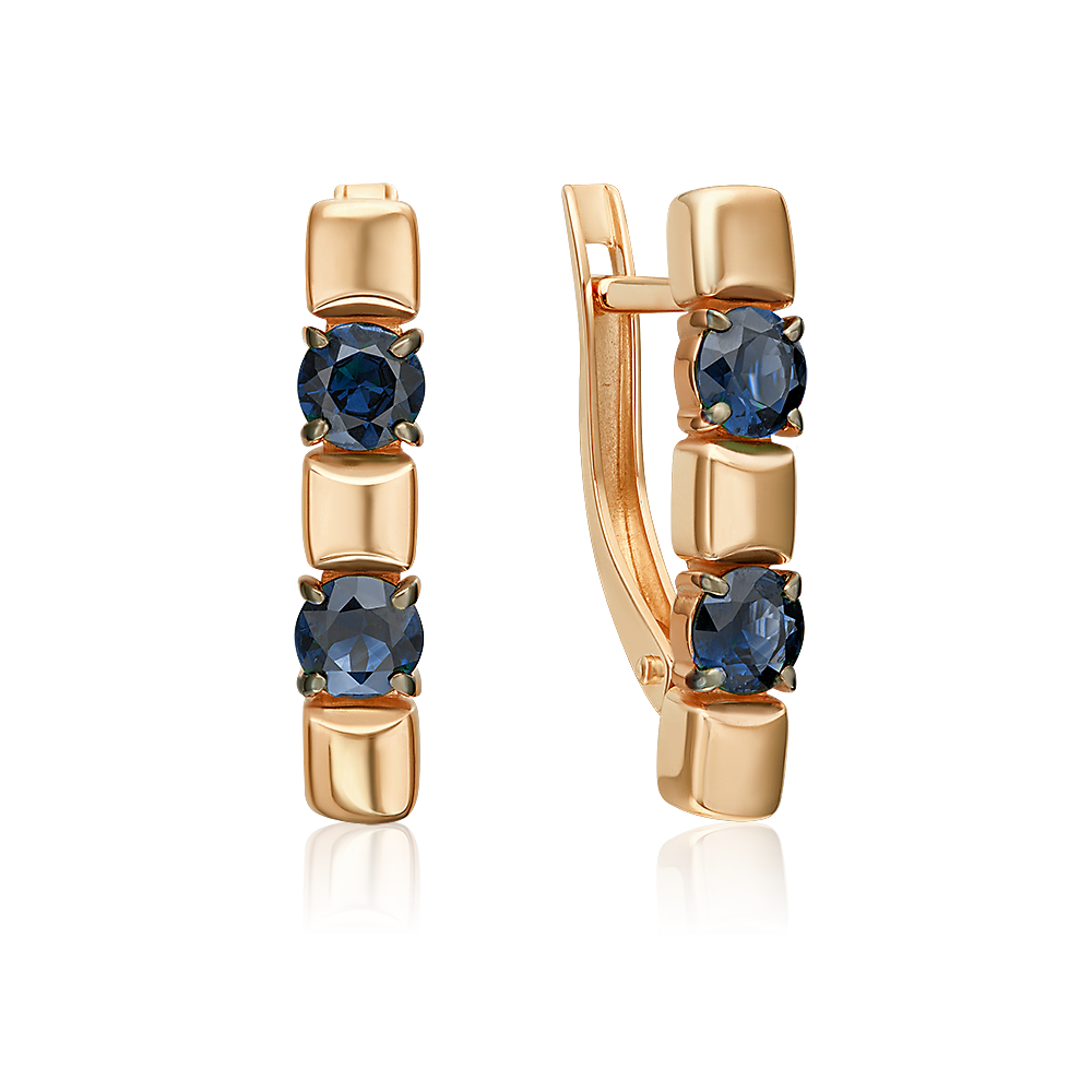 Серьги, красное золото, 585 проба, сапфир