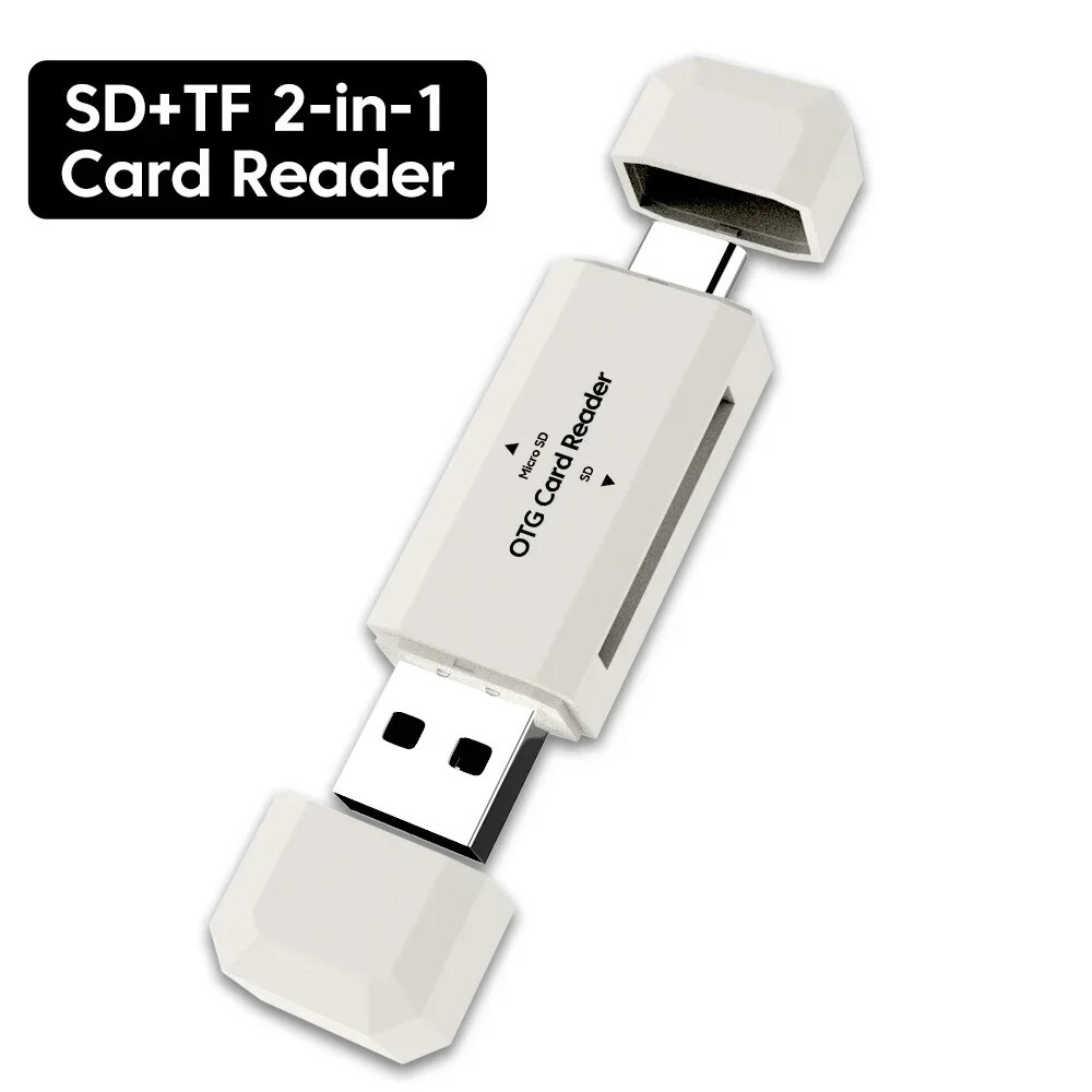 2-в-1 USB-устройство чтения карт памяти Micro SD TF USB2.0 Высокоскоростной адаптер для чтения White