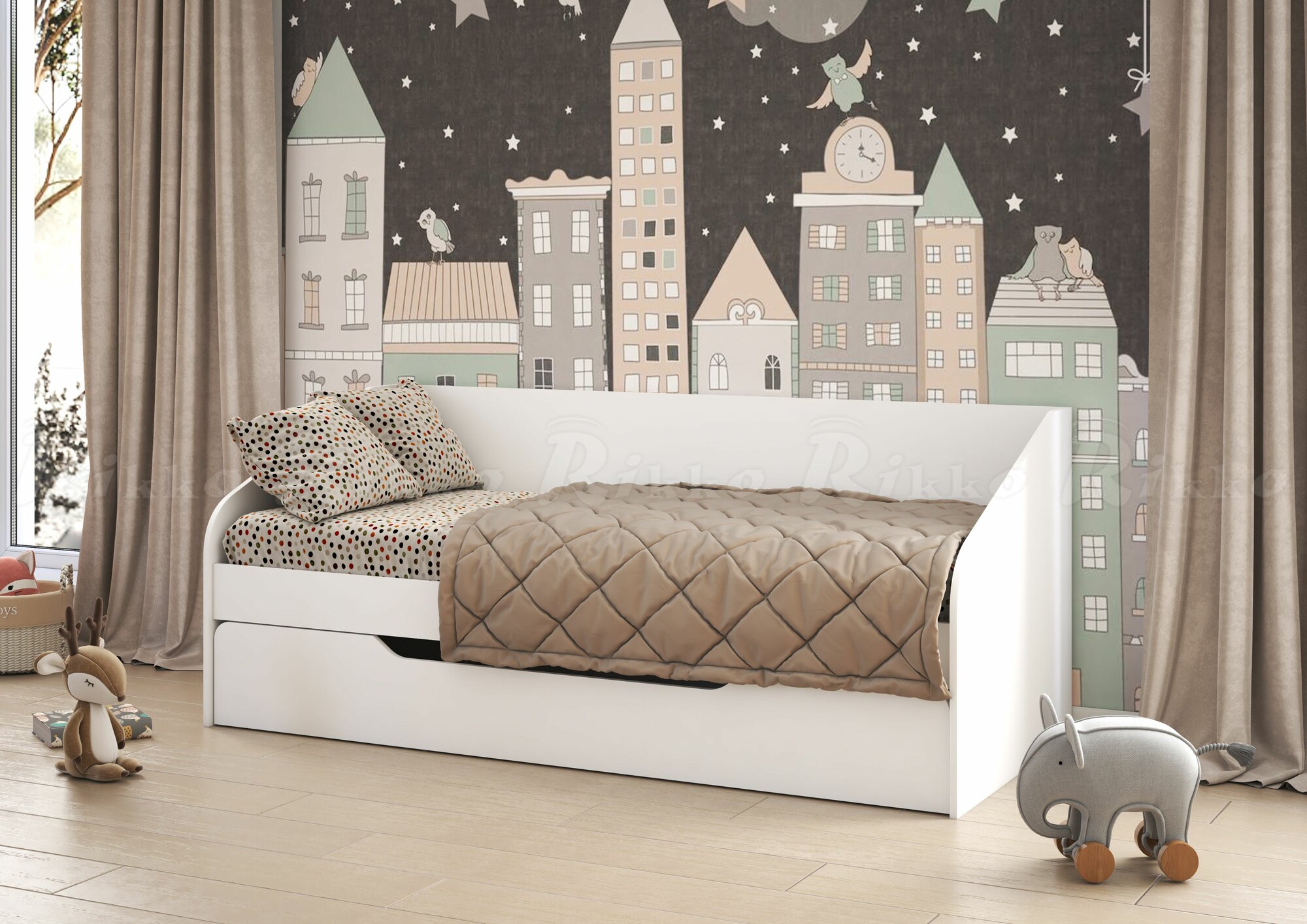 Кровать "Олимпик" с выдвижным спальным местом Белый ЛДСП для детской, дома, дачи 1932х850х790 мебельный РАЙ