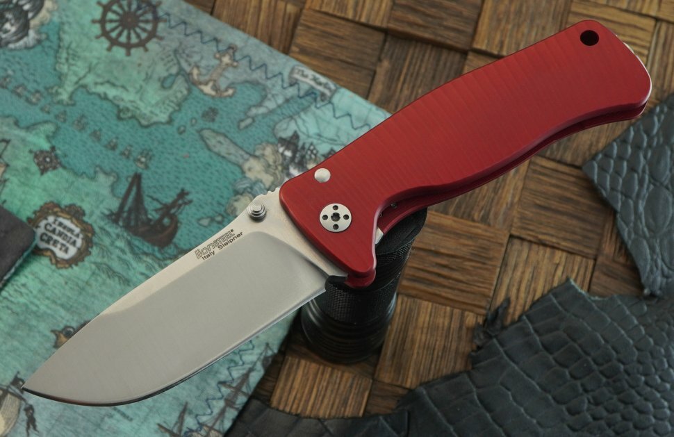 Складной нож LionSteel SR-2 Mini, сталь Sleipner, сатин, рукоять алюминий красное анодирование
