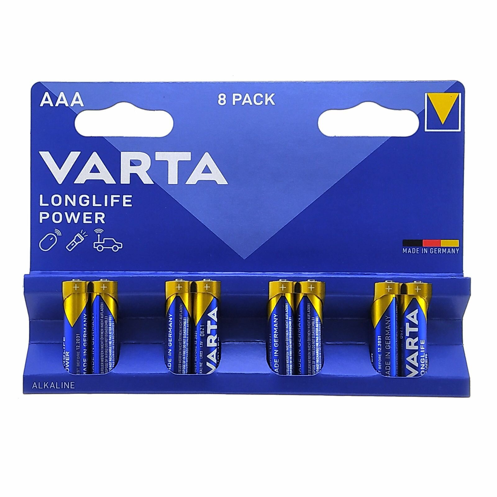 Батарейка (8шт) мизинчиковая VARTA LR03 (AAA) LONGLIFE Power 1.5В щелочная(алкалиновая) (бл8)