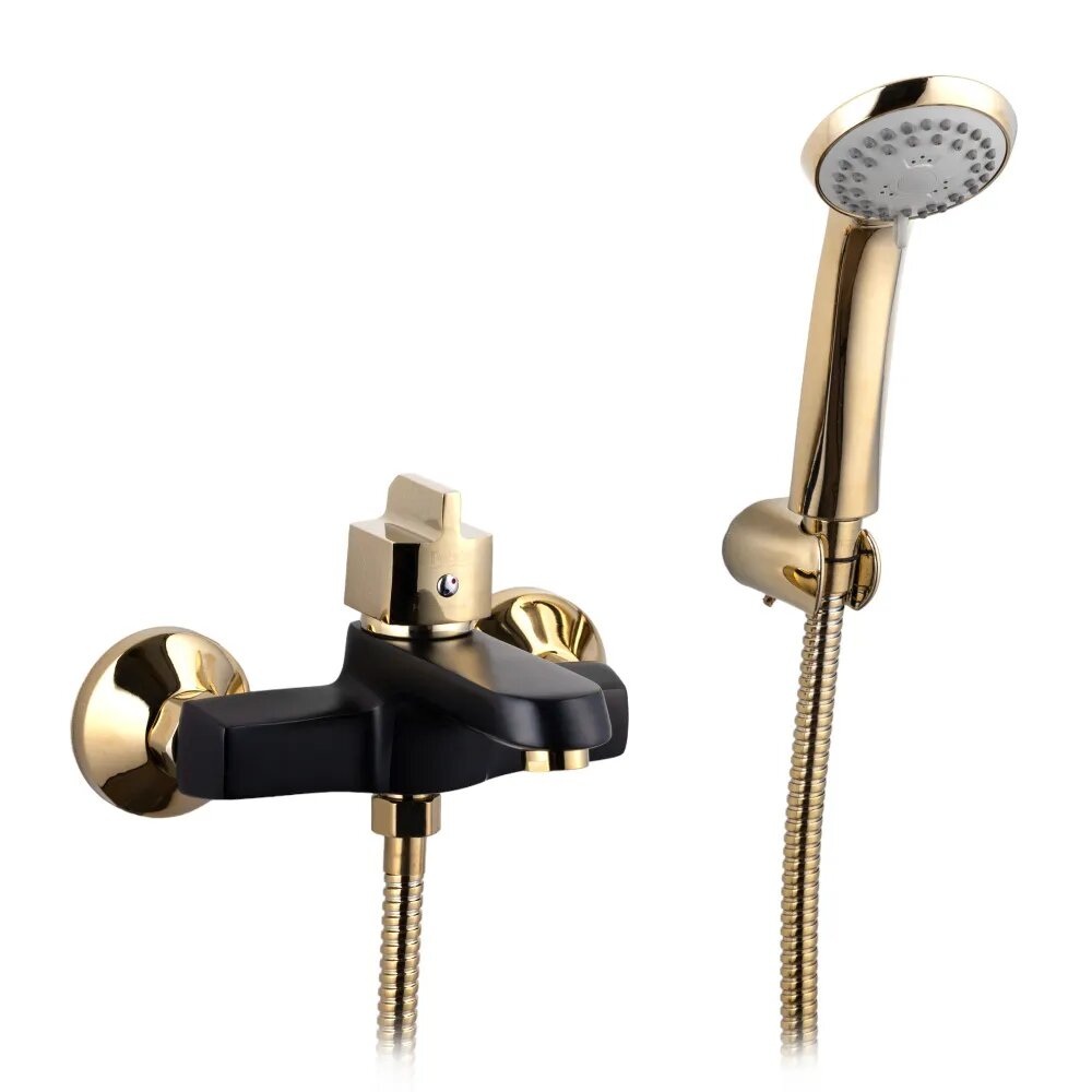 Смеситель для ванны, короткий излив, керам. картридж 35мм, чёрный-золото, Potato, арт P30239-6