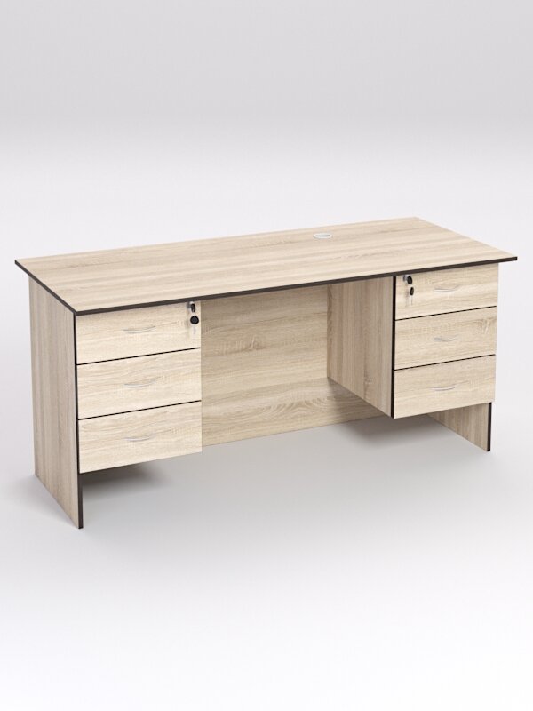 Стол двухтумбовый офисный С-07А, Дуб Сонома, кромка Дуб Венге