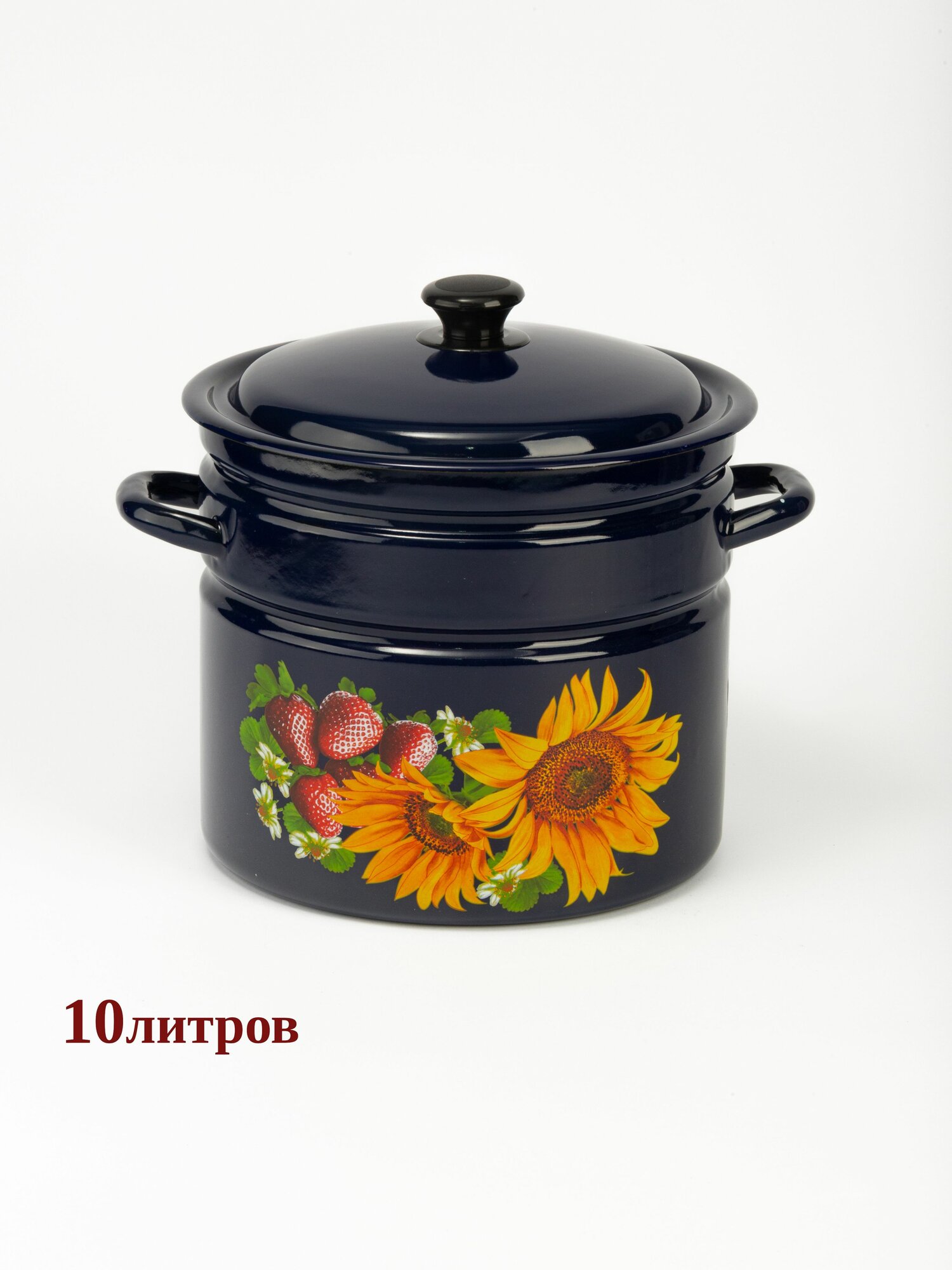 Кастрюля эмалированная 10 литров Подсолнух с клубникой