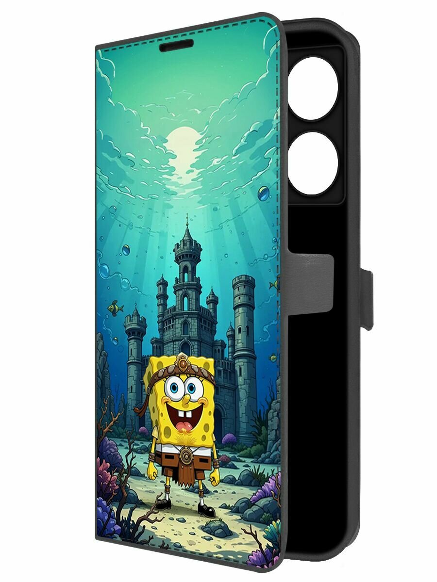 Чехол-книжка Krutoff Eco Book для INFINIX Note 40 Губка Боб в прошлом (черный)