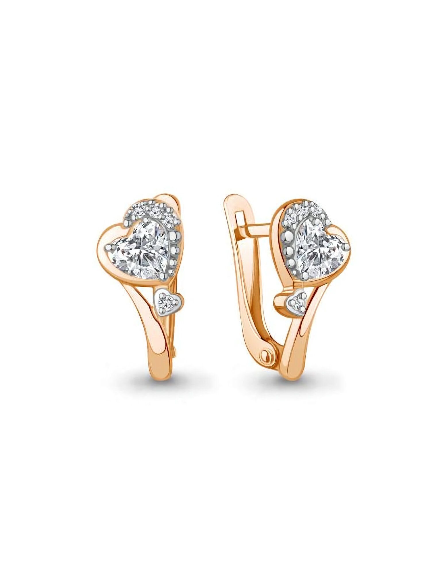 Серьги пусеты, серебро, 925 проба, золочение, фианит