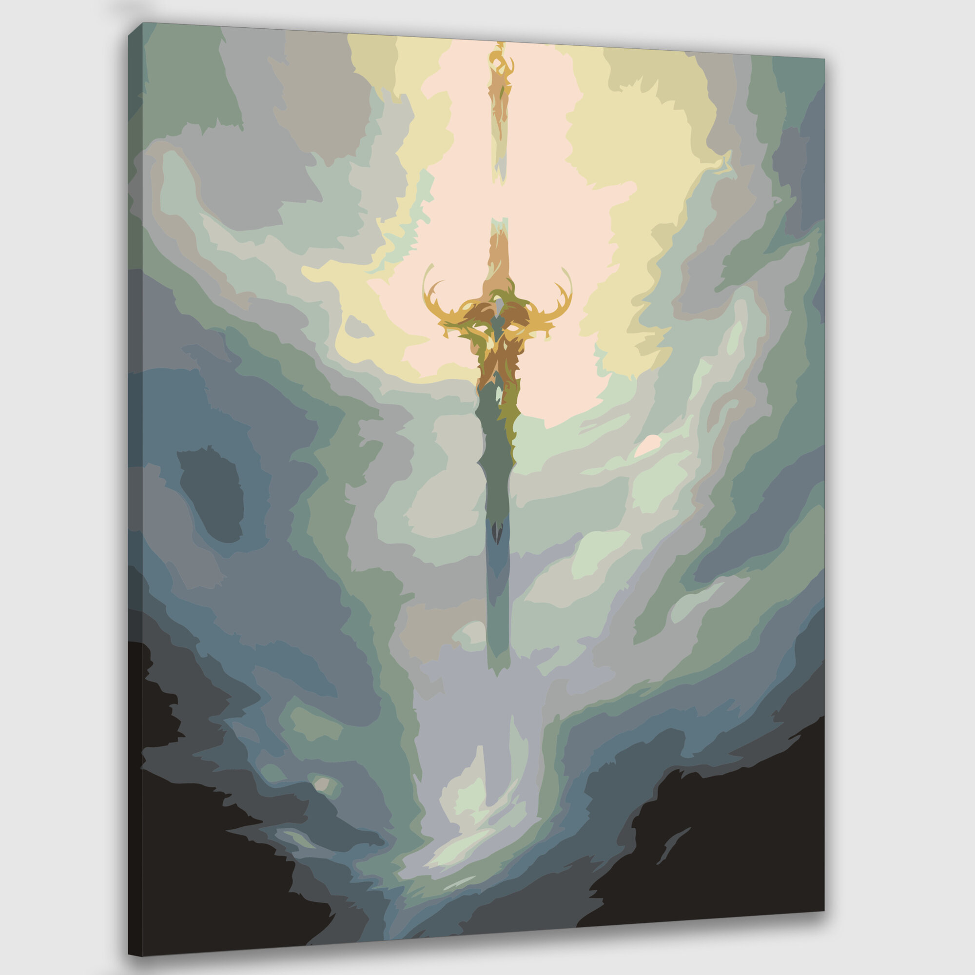 Картина по номерам 40x50 см, легендарный меч, туман, свет, серебряное сияние, клубящиеся клочья, мистическая картина