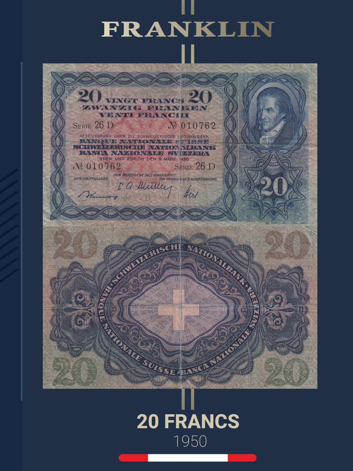 Банкнота Швейцария 20 франков 1950 год (F) Pick 39