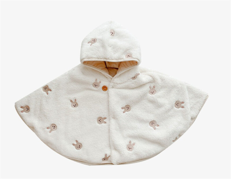 Детский плащ INS, с вышивкой, коралловый флис, ветрозащитный, теплый, для детей 1-3 лет