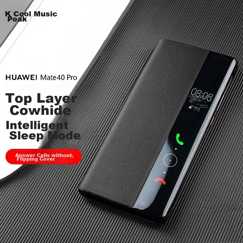 KOOLIFE Compatible with Huawei Mate40 Pro Phone Case, Mate40E Pro Protective Cover, Genuine Leather Flip Case, Smart View Window, Full Protection, High-End Business Style for Men And Women, Ultra-Thin Black