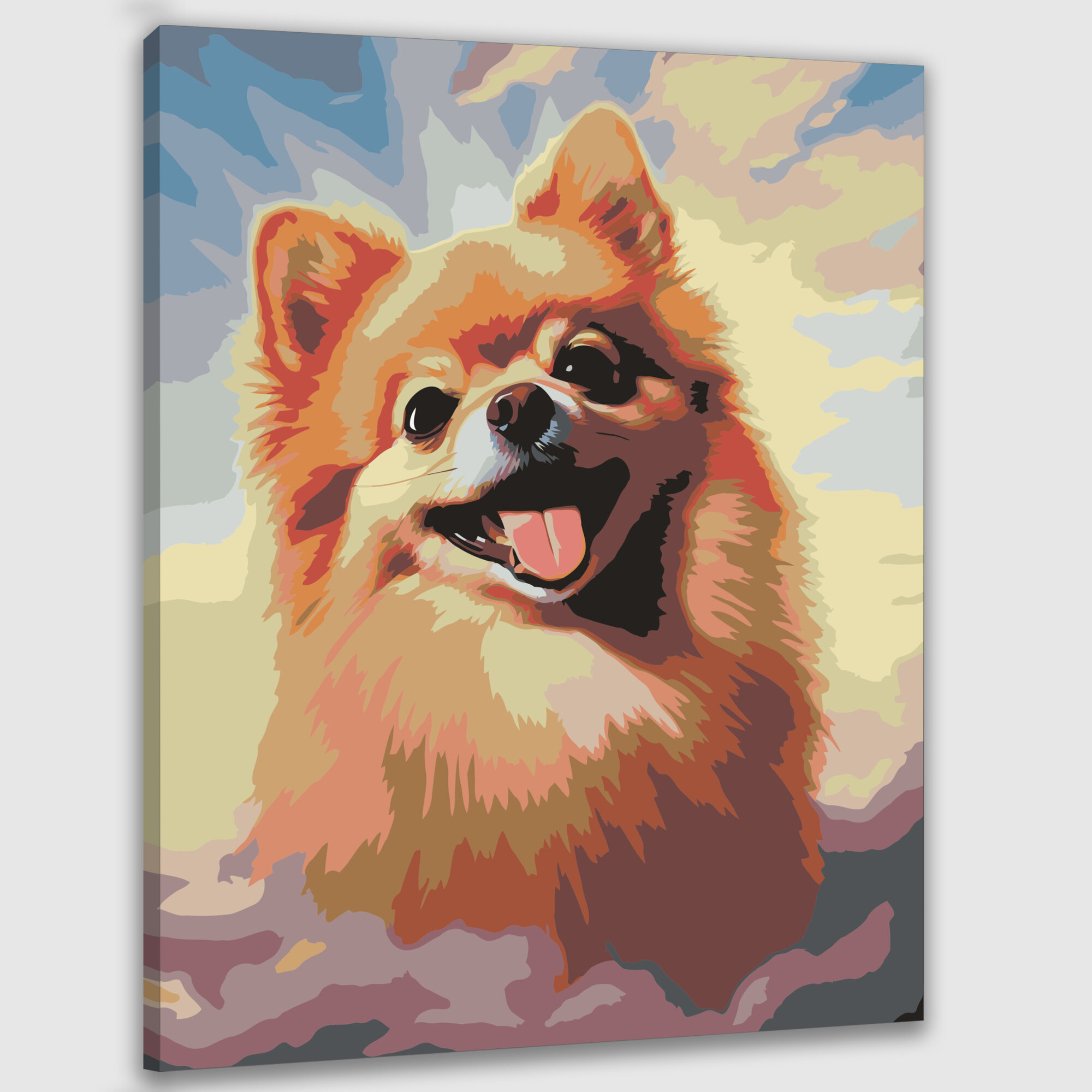 Картина по номерам 40x50 см, картина, масло, померанский шпиц, яркие краски, теплота, товарищество, жизнь