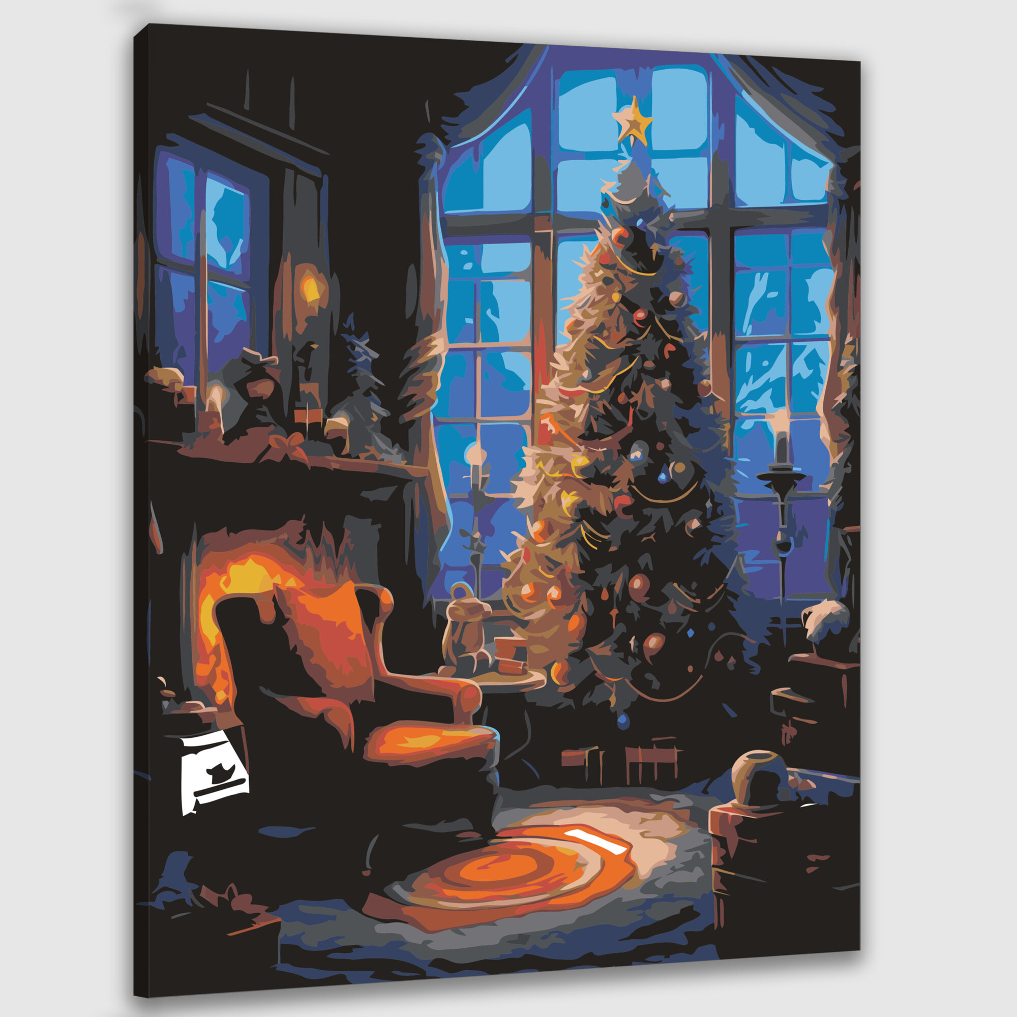 Картина по номерам 40x50 см, картина, гостинная, рождественские украшения, огни, уют, реальность, сказка