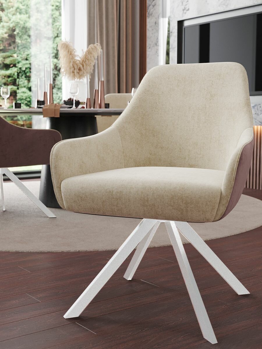 Стул кресло для офиса Амбассадор с поворотным механизмом, мягкий цвет какао