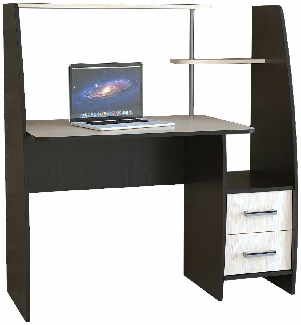 Компьютерный стол КЛ №6.2 левый Венге / Дуб молочный ширина 118 см ЛДСП с ящиками для спальни для подростков для детской комнаты