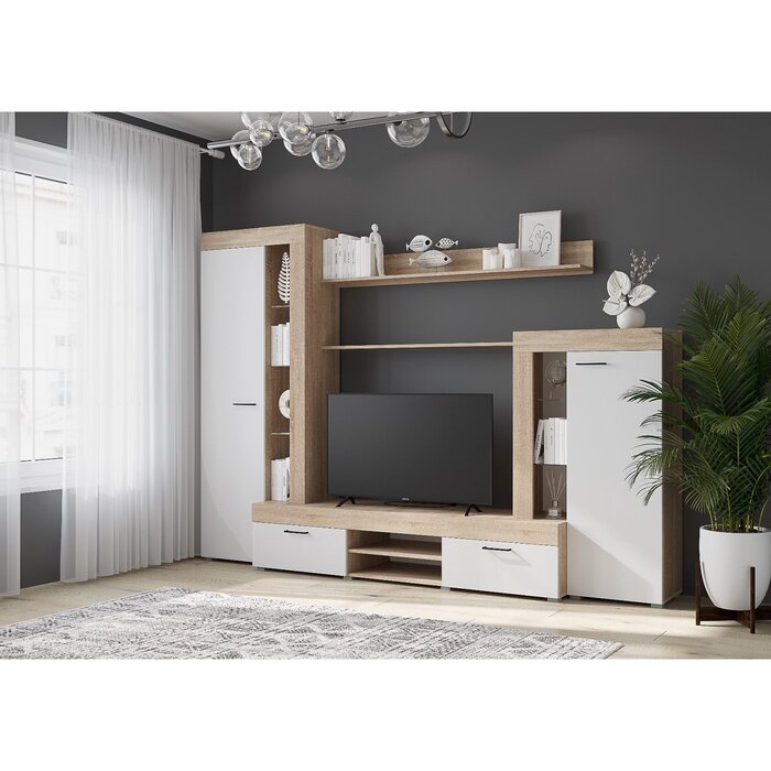 Стенка в гостиную «Дельта», 2648×456×1874 мм, цвет сонома/белый