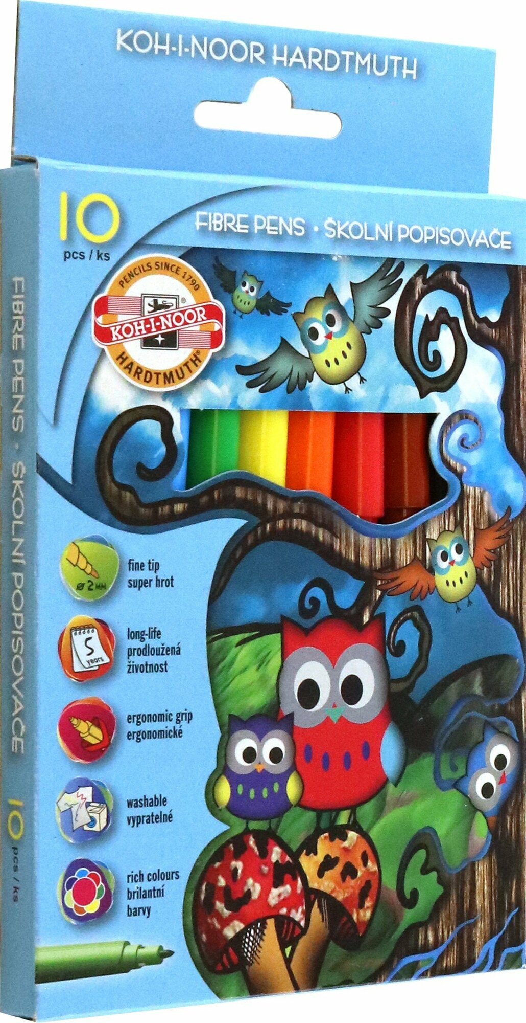 Фломастеры Owls, 10 цветов, смываемые чернила