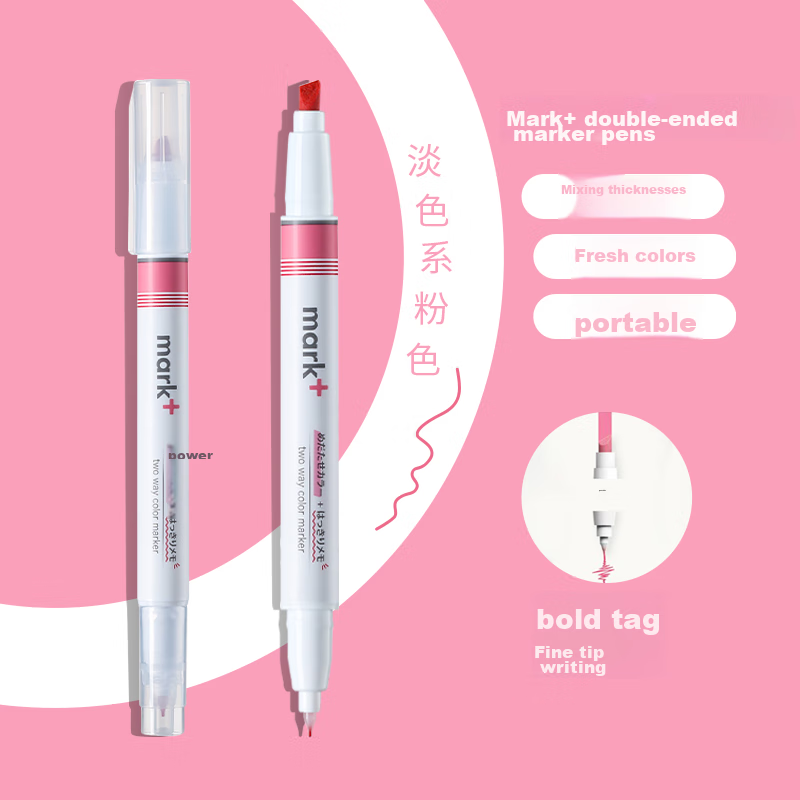 KOKUYO Imported Mark+ Colorful Highlighter Pen, Student Highlighting Marker, Dual-Tip Pink, 1 Pack PM-MT200P