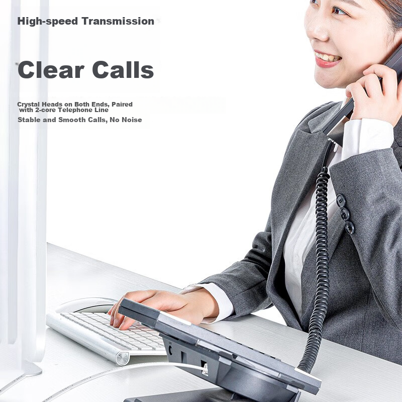 Jinghua Telephone Line, Multi-Strand 2-Core Pure Copper Landline Jumper Cable, Voice Connection Cable for Fax Machines, Extension Cord with Telephone Crystal Head, Finished Telephone Line, White 2 Meters, P130G