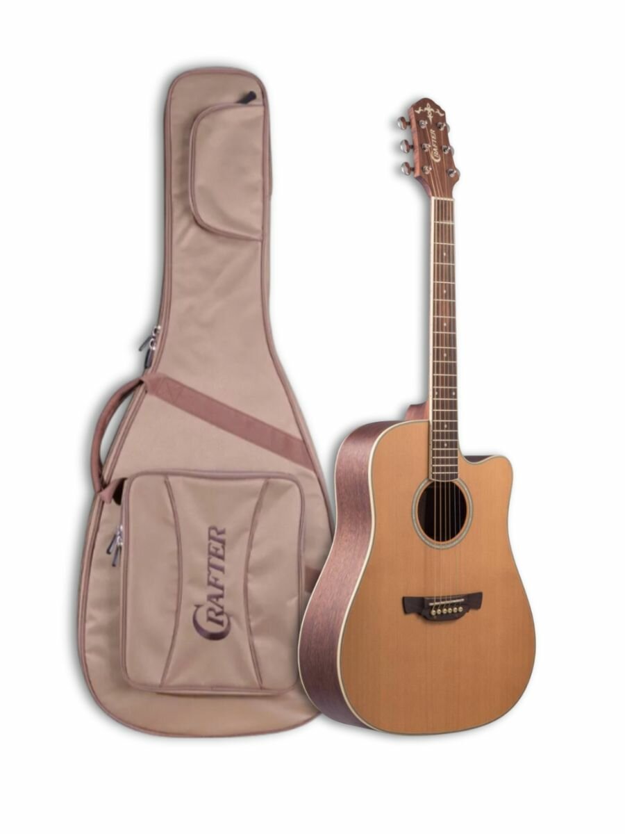 Набор чехол и гитара Электроакустическая шестиструнная CRAFTER DE-7/NC Дредноут с вырезом, массив кедра, матовая отделка