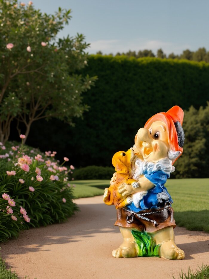 Садовая фигура из полистоуна «Гном с собачкой», 46×22×23 см