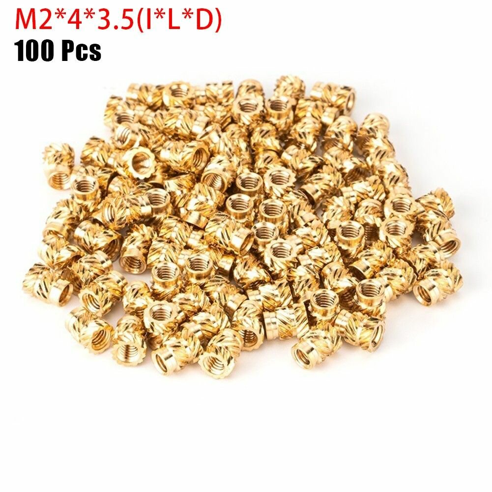 100 шт. резьбовые вставки, самозажимная гайка, латунь, внутренняя резьба, насечка M2