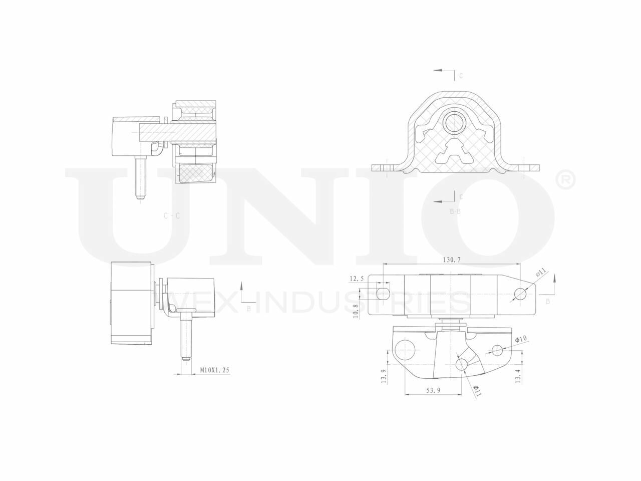 Опора двигателя передняя правая, для Ниссан Альмера (N16) 00-, Tino (V10) 01-, Примера (P12, WP12) 02-, Nissan Almera Primera 02- артикул RMP-15089 производителя UNIO