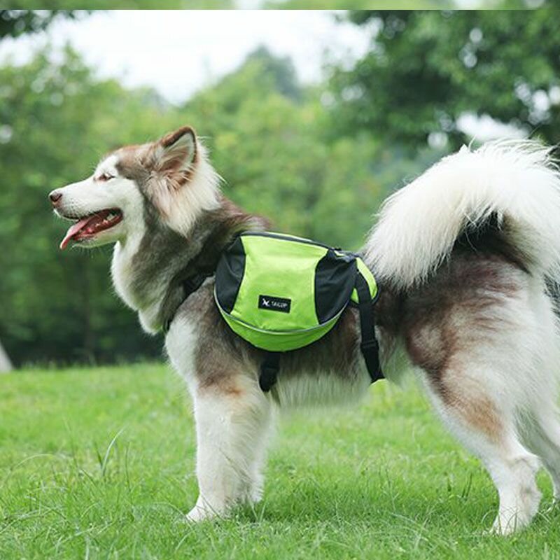 Шлейка для собак светоотражающая с рюкзаком и карманами на спину (сумка-седло)
