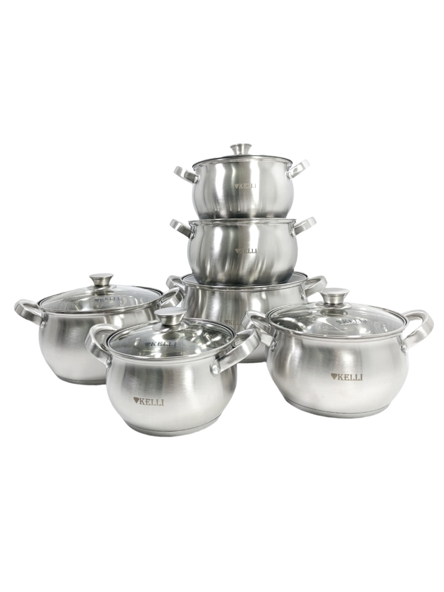 Набор посуды Kelli "KL-4204", капсулированное многослойное дно, серебристая, 12 предм.