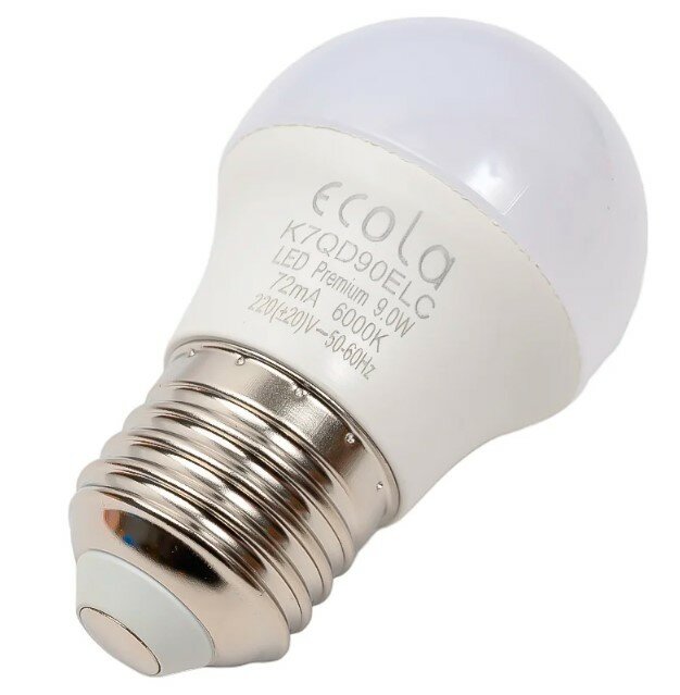 Лампа светодиод. Ecola globe LED Premium 9,0W G45 220V E27 6000K шар (композит) 82x45