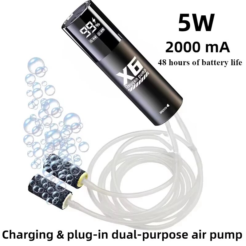 USB перезаряжаемый кислородный насос для рыбалки и аквариума 2 hole charging pump
