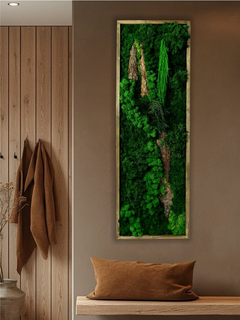 Панно/картина в раме Венге из стабилизированного мха и растений, 120*40 см.