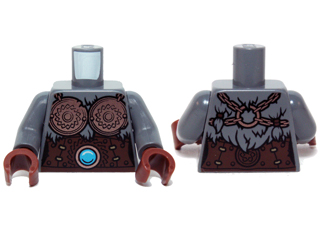 Torso Chima Female with Copper Breastplates and Chains and Dark Azure Round Jewel (Chi) Pattern / Dark Bluish Gray Arms / Reddish Brown Hands, 973pb1732c01 Dark Bluish Gray U