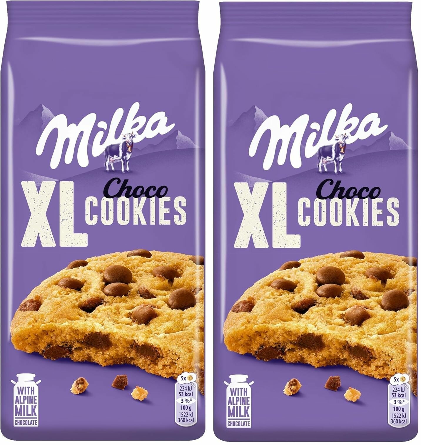 Печенье Милка с кусочками молочного шоколада из альпийского молока XL / Milka Choco Cookies XL 2 х 184 гр