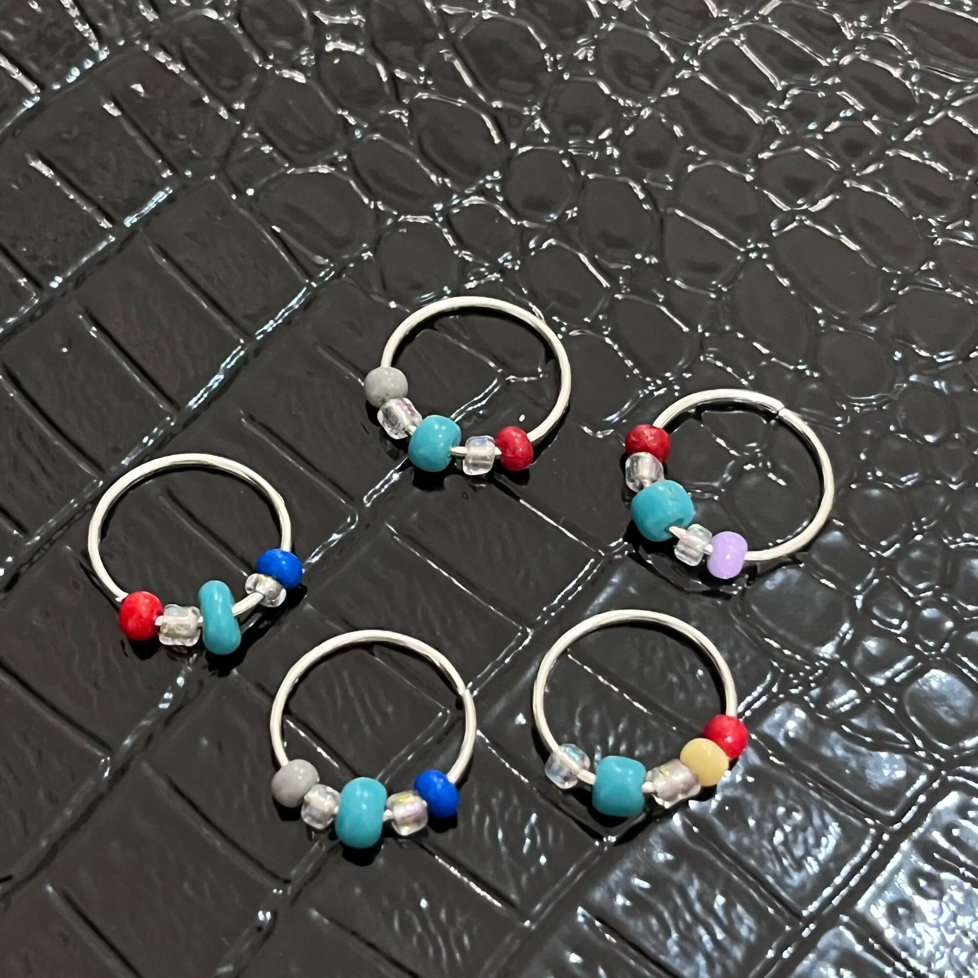 Комплект из 5 серебряных колец для кос 14 мм 5 pieces NO.45