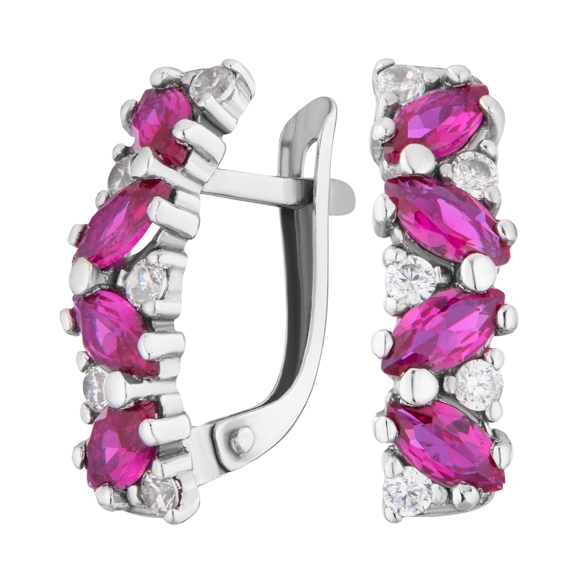 Серьги, серебро, 925 проба, родирование, рубин, фианит