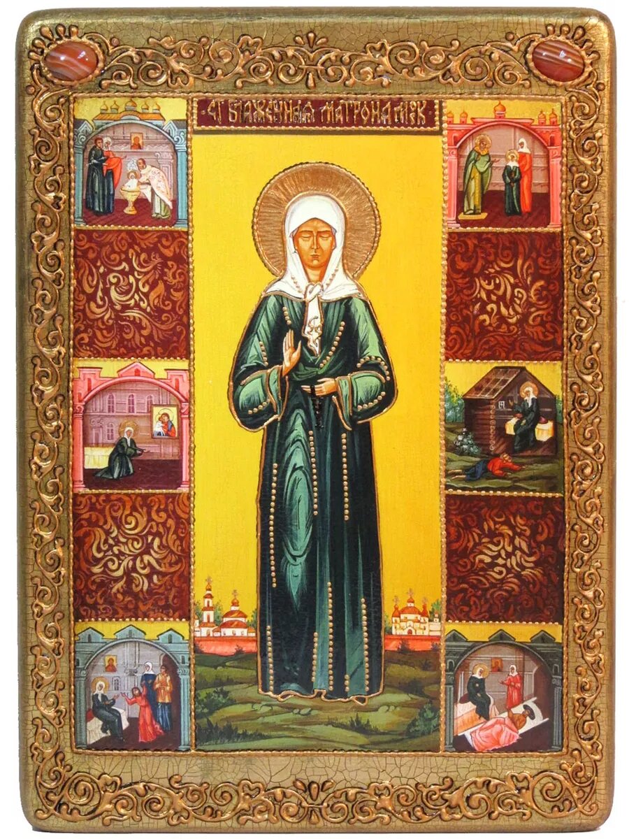 Аналойная икона Блаженная старица Матрона Московская на доске из черного дуба 21х29 см