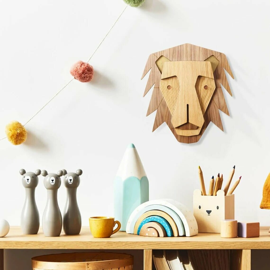 Настенная маска/панно деревянная на стену для дома и офиса / украшение настенное Лев