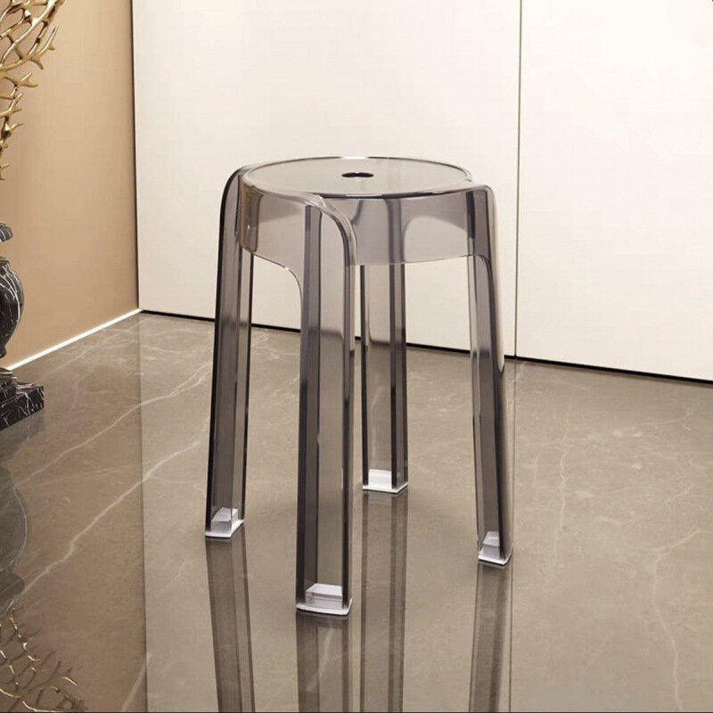 Табурет пластиковый, круглый, прозрачный, 33×33×46 cm, стильно и просто, максимальная нагрузка до 250кг, 1 шт, серый