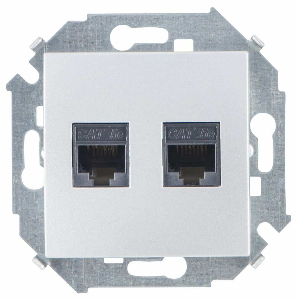 Simon 15 Алюминий Розетка компьютерная двойная 2хRJ45 кат.5e (AMP), 1591552-033