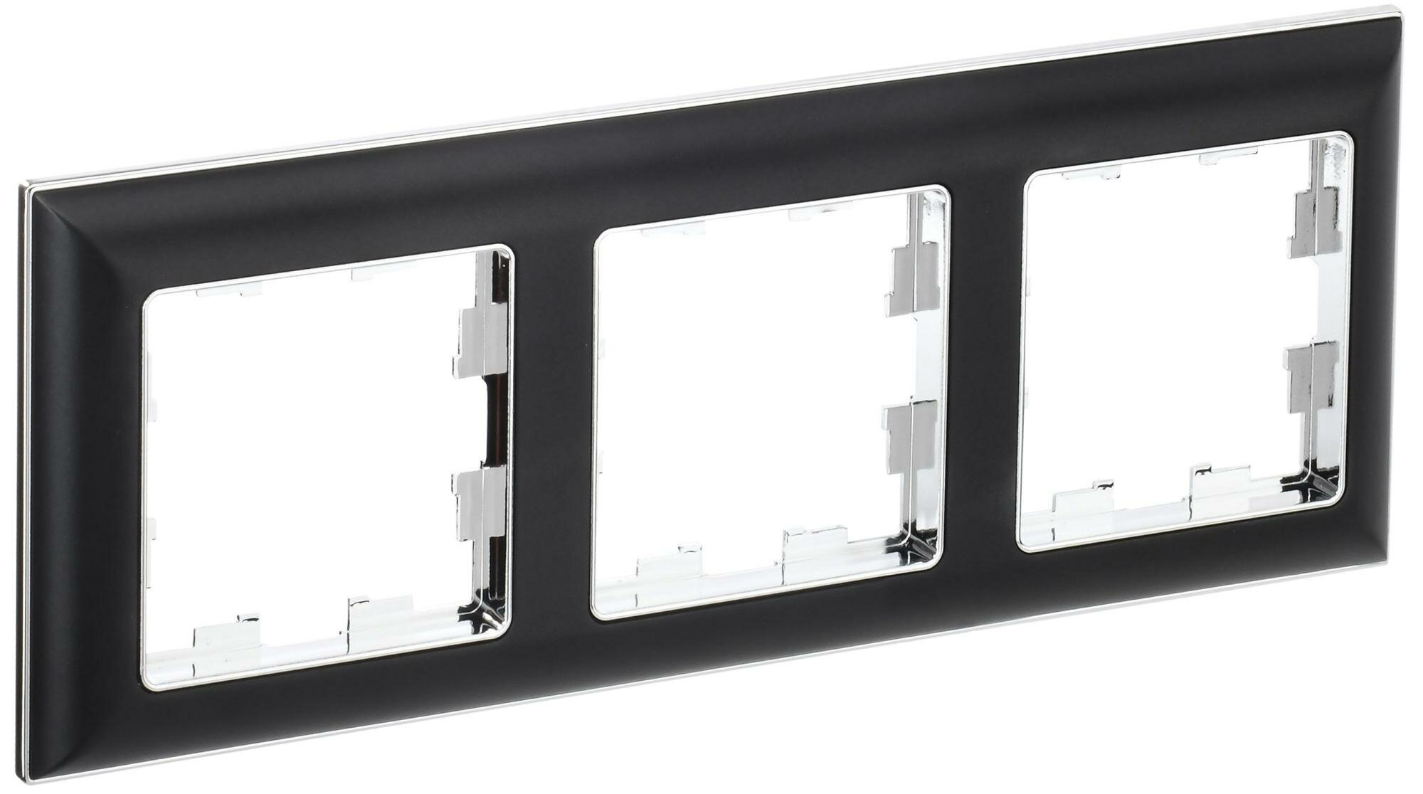IEK BRITE DECOR Черный/хром 3D-форма Рамка 3-мест. РУ-3-Бр, BR-M32-12-2-K23
