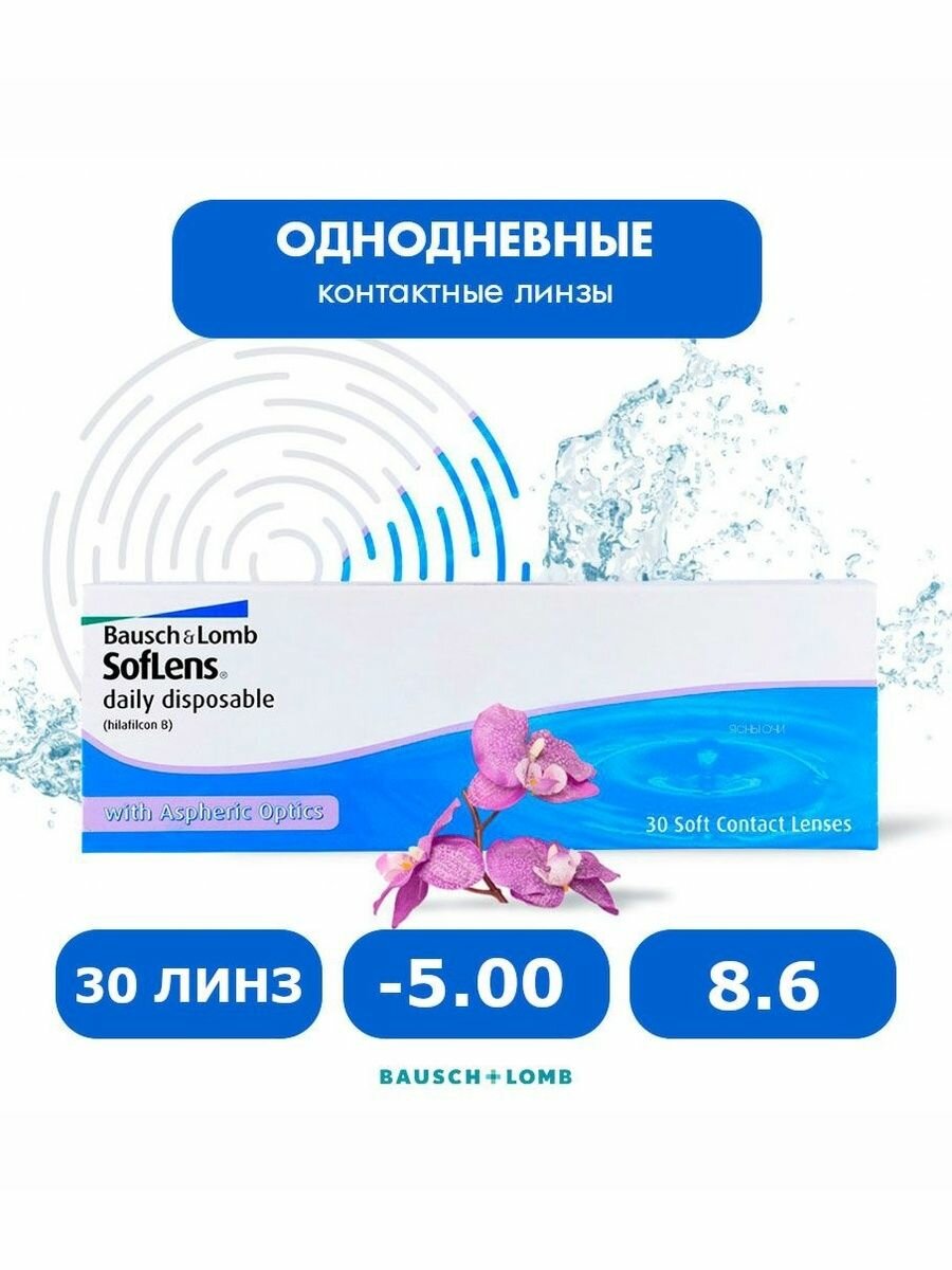 Soflens Daily Disposable (30 линз), 8.6, -5.00