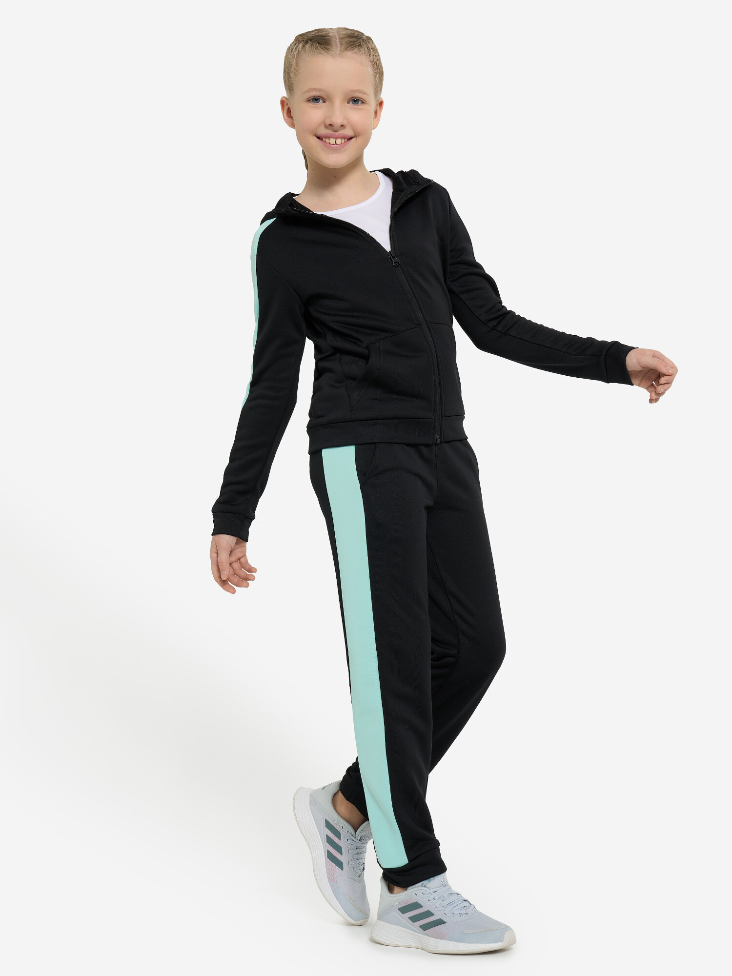 Костюм спортивный MATRIX SPORT Fitness Girl's Knitted Suit, размер 146-152, черный/голубой — фото 1