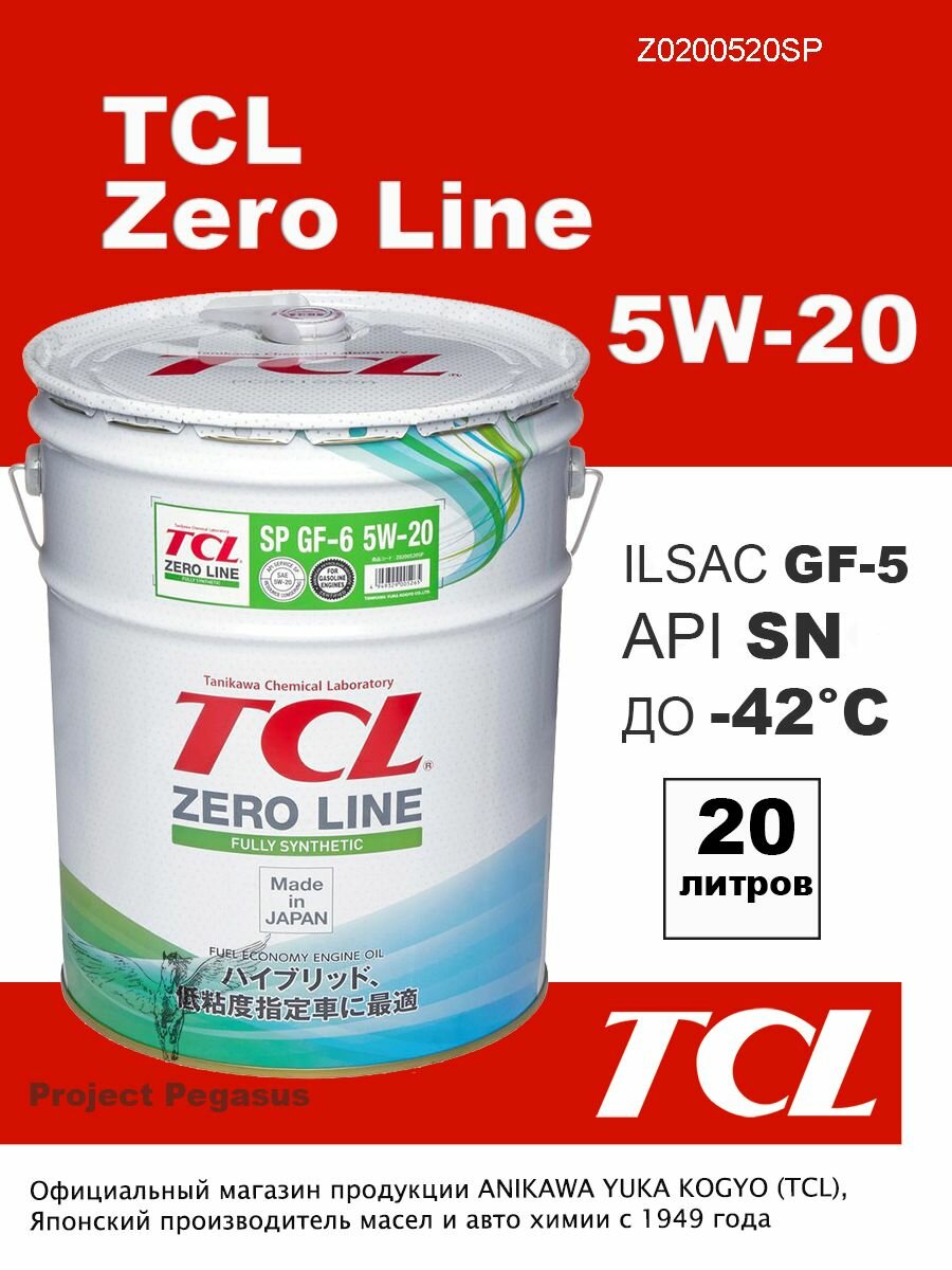 Синтетическое моторное масло TCL Zero Line Fully Synth, Fuel Economy, SP, GF-6, 5W20, 20л